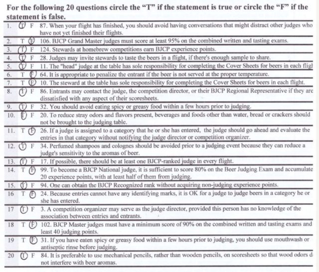 BJCP Written Exam / General Advice and T-F Questions